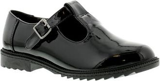 Platino Chaussures plates vernis barre en T avec semelle découpe pour femmes - Noir vernis, Synthétique, 36