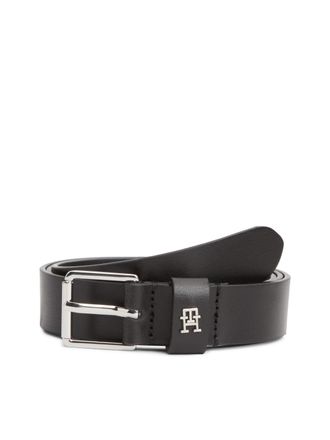 Tommy Hilfiger Lederg&uuml;rtel TOMMY HILFIGER SQUARE 2.5 cm breit SILVER, Damen, Gr. 70, schwarz, Web, Rindsleder, unifarben, G&uuml;rtel Lederg&uuml;rtel, Gr&ouml;&szlig;enverstellbar durch