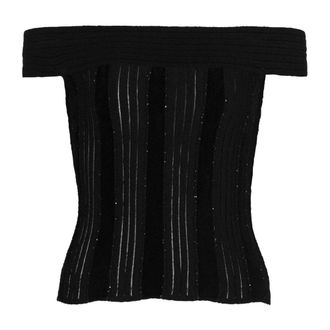 Balmain Glitzer-Strickoberteil mit Carmen-Ausschnitt - - Knitwear - Damen - Schwarzk - 2XS