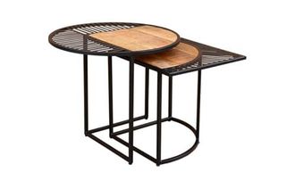 Gilde 2er Set Beistelltisch Farsi aus Metall - pulverbeschichtet - naturfarben/schwarz - H&ouml;he 60cm x Breite 60cm