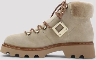 Roger Vivier Stiefel - Viv Rangers Track Fur Beige Suede Leather Boots - Gr. 36 (EU) - in Braun - für Damen