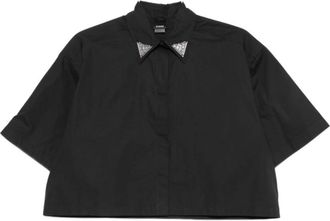 Pinko Pinko, Femme, Blouses et Chemises, Noir, Taille: 38 FR Pescara Cropped Short-Sleeve Shirt
