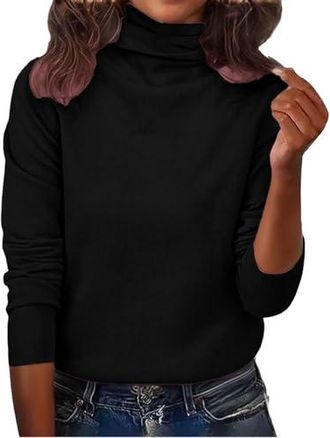 Generic Pull à col polo pour femme, coupe ajustée, léger, col roulé, couleur unie, manches longues, pull en tricot épais, pull en tricot confortable, pull en 