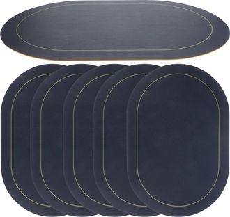 NUOBESTY NUOBESTY 6 St&uuml;ck Rutschfestes Platzset aus PU Leder Wasser und &Ouml;lbest&auml;ndig Ovales Tischset in Blau Gelb f&uuml;r Esstisch und Geschirr