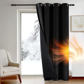 Deconovo Lot de 1 Rideau occultant, Opaque, avec Volants, Thermique, pour Chambre &agrave; Coucher, Salon, Isolation Thermique Dos Noir, 140L X 240H cm (1 Panneaux) N