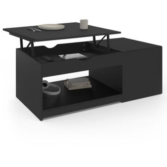 IDMarket Table basse plateau relevable ELEA avec coffre bois noir