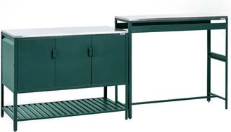 Beliani Outdoor-K&uuml;chenset mit Bartisch 2-teilig MAENZA Metall Gr&uuml;n
