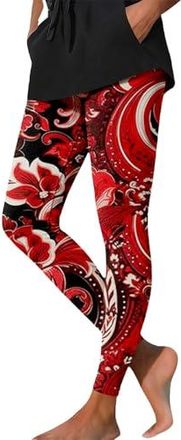 Generic Legging dentra&icirc;nement pour femme - Taille haute - 4 voies - Pantalon de course et de yoga - Avec fermeture &eacute;clair - Pour femme, rouge, 3XL
