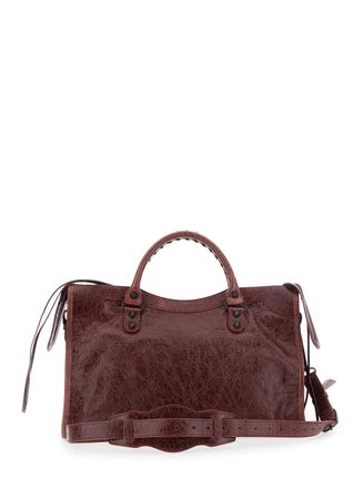 Balenciaga Womens Medium Handbag Le City Bordeaux Leather Handbags Hand Bags