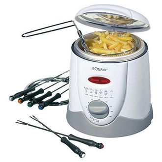 Bomann 2in1 Fondue-Fritteuse inkl. 6 Fonduegabeln | Fondue für Schokofondue & Käsefondue | Fritteuse für 1 Liter Öl/Fett | Bedienfeld mit Kontrolldisplay | C