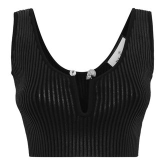 Philipp Plein Femme, Tops, Noir, Taille: 40 FR Top sans manches en maille c&ocirc;tel&eacute;e