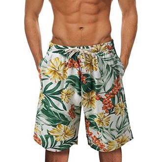 Generic Short de bain pour homme - Short de plage imprim&eacute; d&eacute;t&eacute; - Pantalon court ample d&eacute;contract&eacute; - Avec poche - Pantalon court confortable pour les vacances,