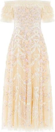 Needle & Thread Femme, Robes, Jaune, Taille: 32 FR Ribbon Heart Off-Shoulder Ankle Gown