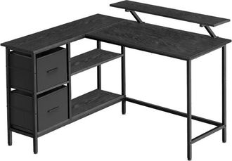 Vasagle Bureau en Forme de L Avec 2 Tiroirs Spacieux, avec Support pour &Eacute;cran, dAngle, dOrdinateur Avec &Eacute;tag&egrave;re R&eacute;glable, pour Bureau, Noir