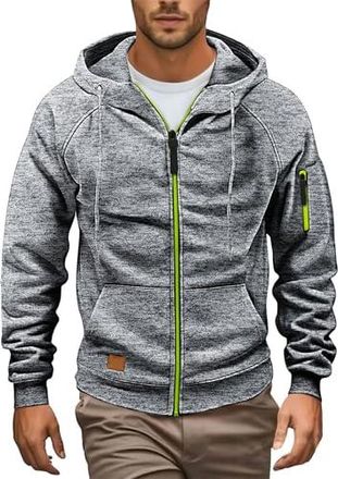 Generic Sweat &agrave; capuche l&eacute;ger uni pour homme - Automne et hiver - D&eacute;contract&eacute; et confortable - Fermeture &eacute;clair int&eacute;grale - Plusieurs manches longues - V&ecirc;teme