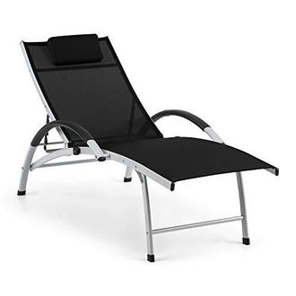 Blumfeldt Sun Valley Transat - Bain de Soleil avec Oreiller, Chaise Longue Pliable, Cadre en Aluminium, Dossier réglable en 4 Positions, matériau: 70% PVC, 30% 