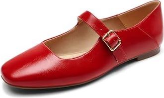 Dream Pairs Ballerines Femme Mary Jane &agrave; Bout Carr&eacute;, Chaussures Plates Confortables &agrave; Enfiler pour Bureau, Travail, Sorties ou Tenue Quotidienne,Size 40.5,Rouge,D