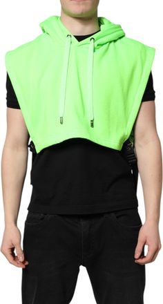 Dolce & Gabbana Mens Green Polyester Hooded Sportswear Vest Sweater Clothing