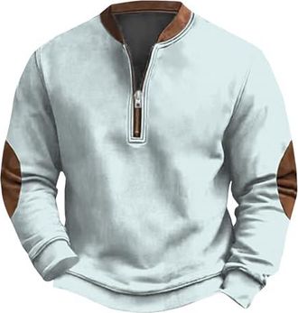 Generic Sweat-shirt pour homme, sans capuche, fermeture &eacute;clair quart de fermeture, tendance, d&eacute;contract&eacute;, pull &agrave; col montant, haut &agrave; manches longues, conforta