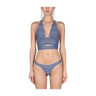 Magda Butrym Femme, Maillots de bain, Bleu, Taille: 38 FR Haut de bikini &agrave; imprim&eacute; logo