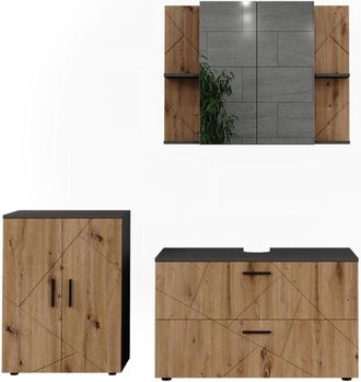 Vicco Ensemble de meubles de salle de bain Irma, Anthracite/Artisan, 3 pi&egrave;ces, Vicco