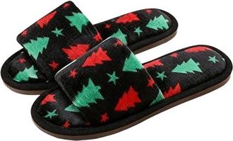 Generic Femme Pantoufles De Maison en Peluche Douces Hiver No&euml;l Chaussons &Agrave; Bout Ouvert dInt&eacute;rieur L&eacute;ger Semelle Antid&eacute;rapante Confortables Chaussures Maison 