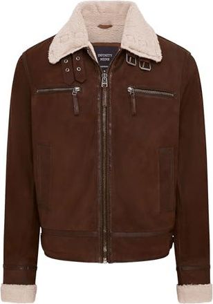 Infinity Leather Veste Aviateur en Daim de Mouton Véritable Pour Homme Avec Doublure en Fourrure