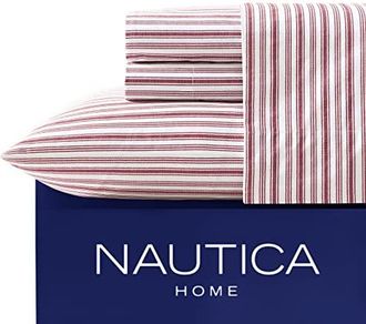 Nautica Bettwäsche-Set für Doppelbett, Baumwoll-Perkal-Bettwäsche-Set, lässige Heimdekoration, Schlafsaal-Essentials (Coleridge-Streifen Rot, Twin XL)