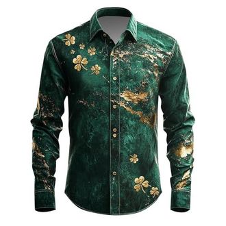 Generic DENGJIAMY Chemise Happy St Patrick Day pour homme T-shirt &agrave; manches longues imprim&eacute; tr&egrave;fle vert hawa&iuml;en Vacances Plage Tops Saint Patrick Chemises bou
