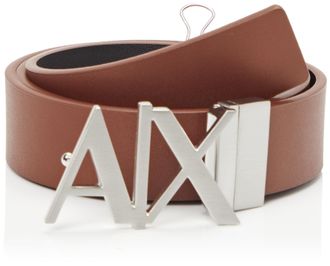 A|X Armani Exchange Mens Essenial, Double face, Metal Logo Plaque Belt, Multicolor, 34