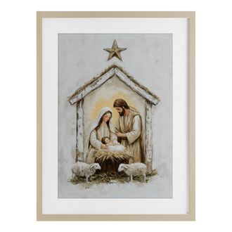 Stupell Industries Petal Prints Design Gerahmter Druck unter Glas, Motiv Little Lambs & Krippe, 58 x 43 cm, Grau