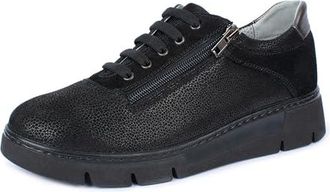 Jürgen Hirsch Baskets en cuir Comfort 06 pour femme, matériau stretch métallique, fermeture éclair, semelle intérieure DryGo amovible, Noir, 41 EU
