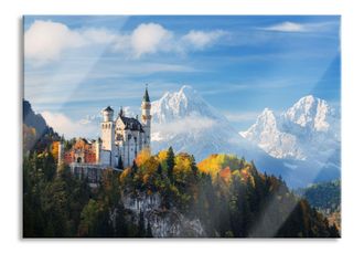 Pixxprint Glasbild, Wandbild aus Echtglas, Schloss Neuschwanstein Herbst, 80x60 cm, inkl. Aufhängung und Abstandshalter