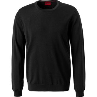 HUGO BOSS Herren Pullover schwarz Schurwolle unifarben