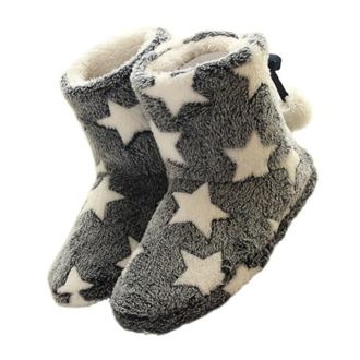 IFUNDOM Bottines DInt&eacute;rieur Femme Hiver en Peluche Bleu Motif &Eacute;toile Semelle Antid&eacute;rapante Taille L Chaudes et Confortables pour Maison et Bureau