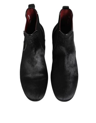 Dolce & Gabbana Black Leather Fur Men Chelsea Boots Shoes 90lf+kangaroo