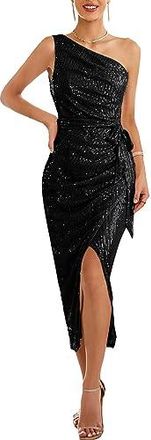 Grace Karin Robe de cocktail à paillettes pour femme - Sans manches - Robe de soirée pour mariage, Noir, XXL