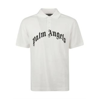 Palm Angels Homme, Tops, Blanc, Taille: L Curved Logo Polo T-shirts et Polos
