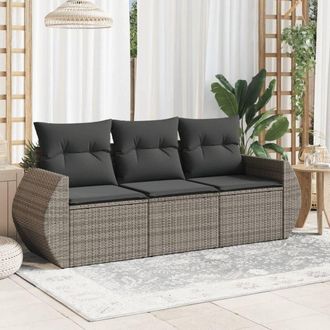 vidaXL 3-tlg. Garten-Sofagarnitur mit Kissen Grau Poly Rattan - Vidaxl