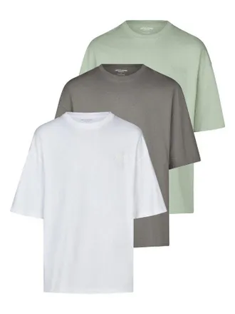 Jack & Jones T-Shirt Herren Basicshirt JJECHARGE 3er Set Pack Oversize Fit (Vorteilspack, 3-tlg) Kurzarm Tee Shirt mit Rundhalsausschnitt aus 100% Baumwolle
