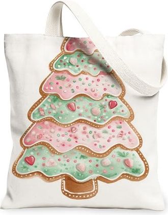 Generic Sacs fourre-tout en toile motif sapin de No&euml;l, sacs d&eacute;picerie r&eacute;utilisables, vintage, l&eacute;gers et lavables, toile pour le shopping, lext&eacute;rieur, les voya