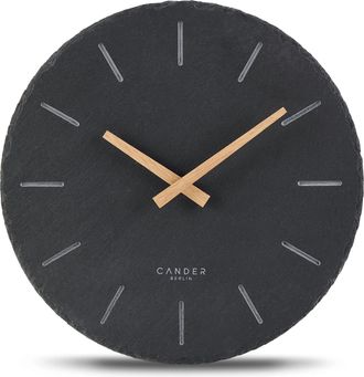 Cander Berlin MNU 2230 L Wanduhr Schiefer lautlos ger&auml;uschlos 30,5 cm Holzzeiger Naturstein analog Wohnzimmer B&uuml;ro ohne Tickger&auml;usche