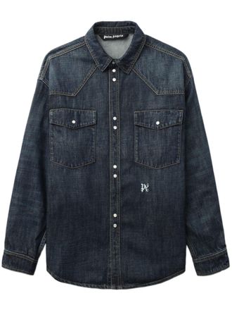 Palm Angels chemise en jean &agrave; logo brod&eacute; - Marron