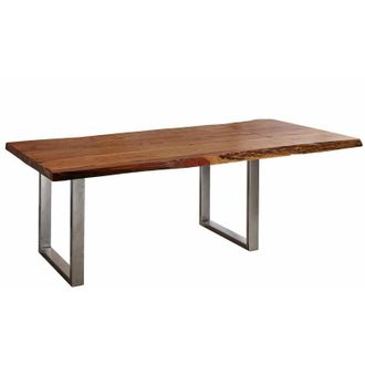 Massivmoebel24 Baumtisch mit Ansteckplatte Akazie 160-220x100x78cm walnuss lackiert freeform 2 22