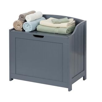 Relaxdays W&auml;schetruhe, 80 L, f&uuml;r Schmutzw&auml;sche, Bettzeug & Spielzeug, Bad, Aufbewahrungstruhe mit Deckel, MDF, grau