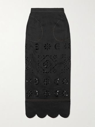 Vita Kin Jupe Longue En Lin À Broderie Anglaise Et À Festons Orlando - Noir