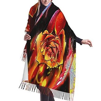 Generic Rose Papillon Noir Et Or Pour Femme Étole Châle De Femme Classique Echarpe Cadeau Doux Glands Foulard