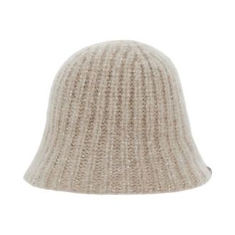 Brunello Cucinelli Bucket Hat aus Kaschmir mit Diamantgarn und Rippstrick - - Accessories - Damen - Beige - L