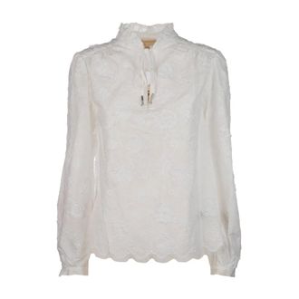 Michael Kors Femme, Blouses et Chemises, Blanc, Taille: 42 FR Blouse en voile de coton &agrave; broderies florales