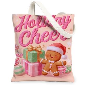 Generic Sacs fourre-tout en toile, motif pain dépices, réutilisables, festifs, légers et lavables avec bandoulière, pêche, 13x15 Inch